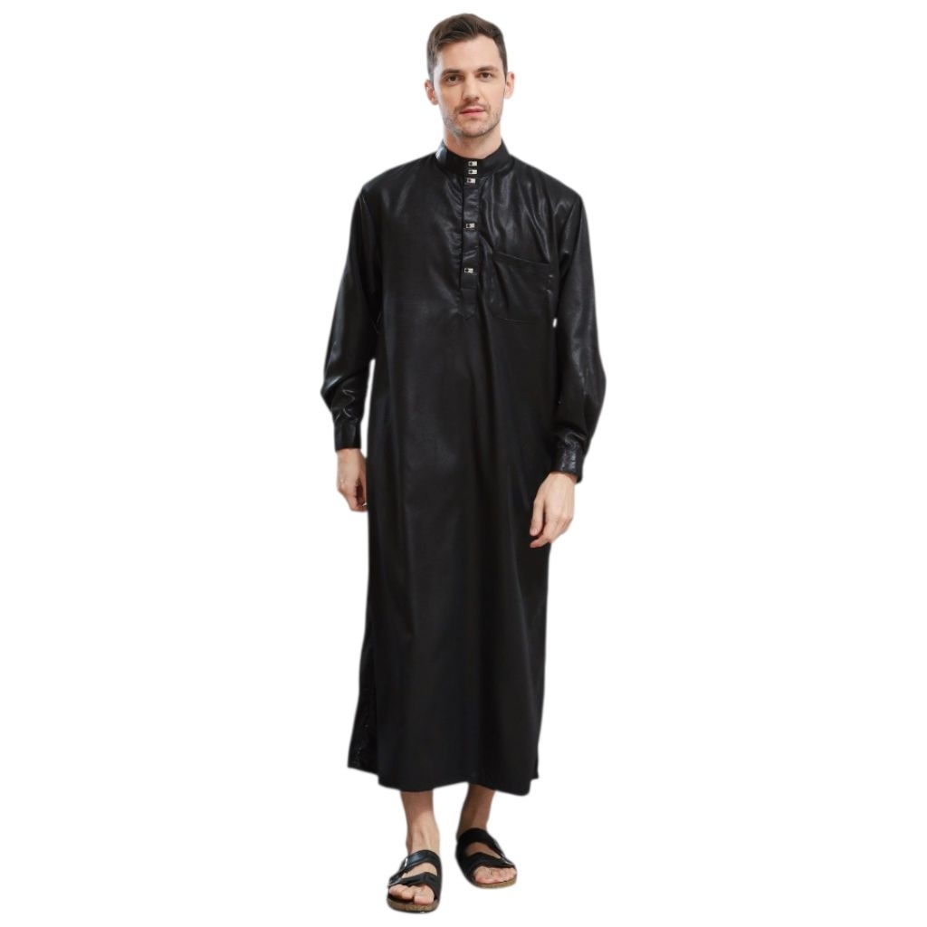 Family Muslim - Madani Black Long Sleeve Men's Gamis Robe | Shopee ...