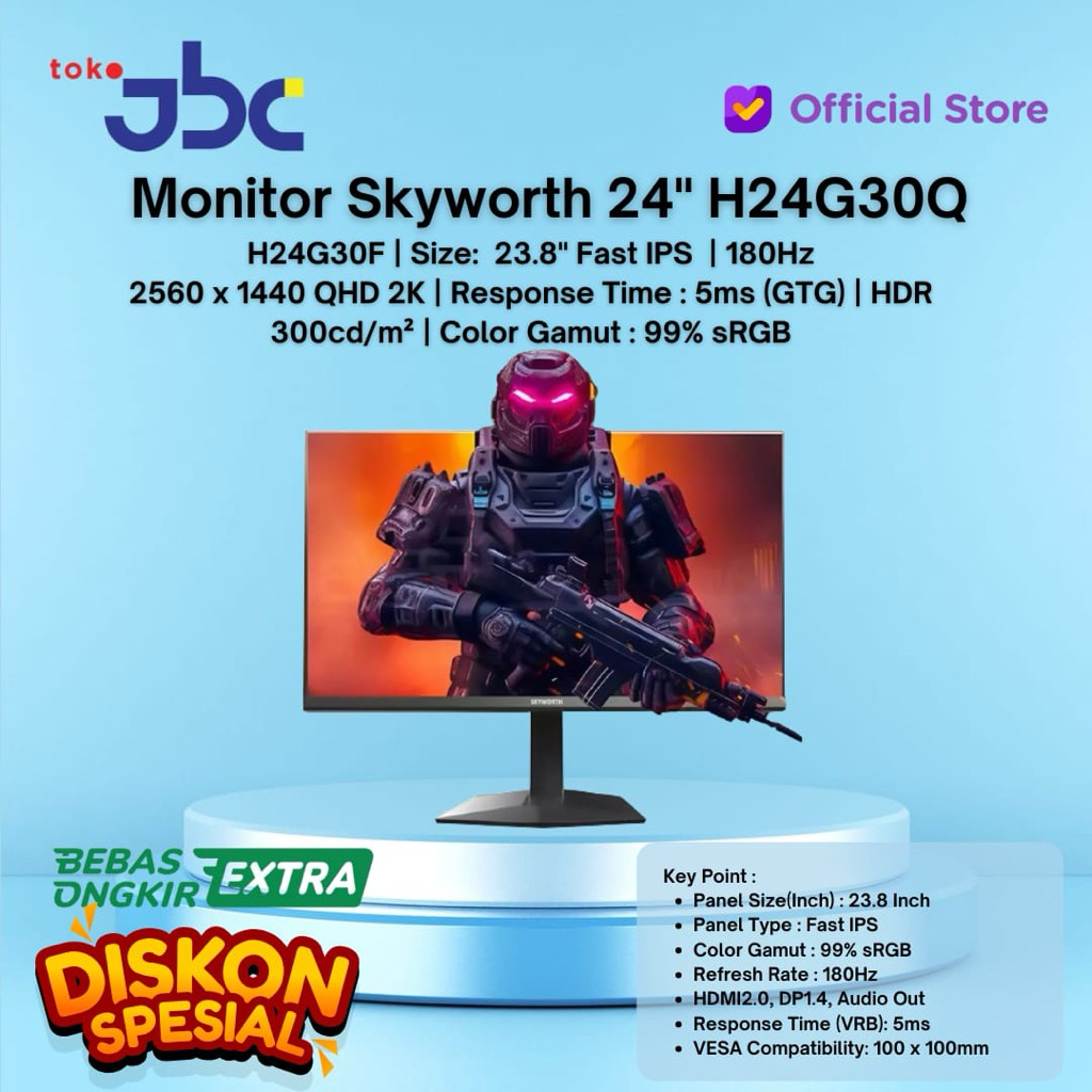 SKYWORLD LED Monitor H24G30Q 24" Fast IPS 1440p QHD 2K 180Hz HDMI 2.0x2 ...