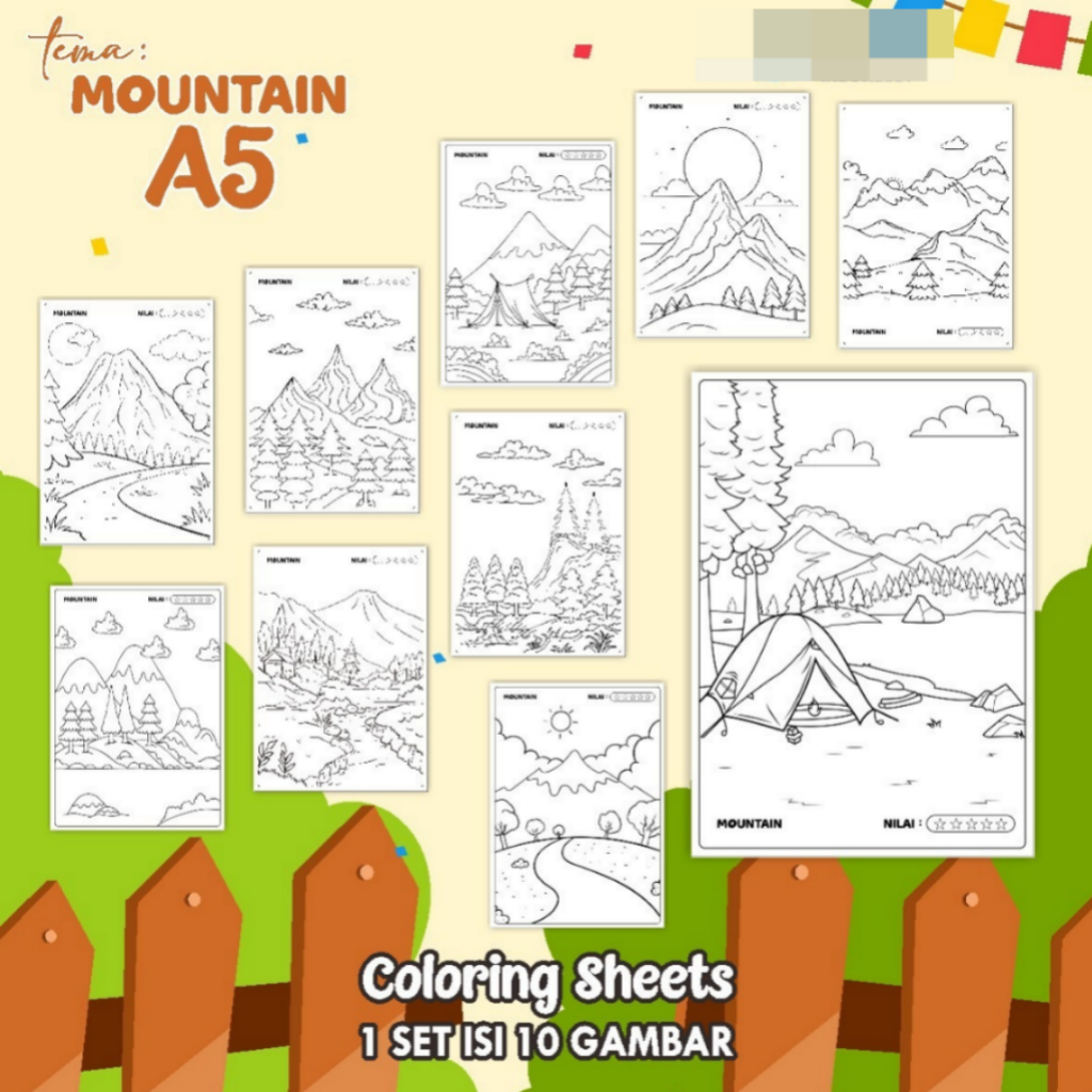 THEME COLORING PAPER [MOUNTAIN] SIZE A5 - COLORING SHEET FOR KIDS ...