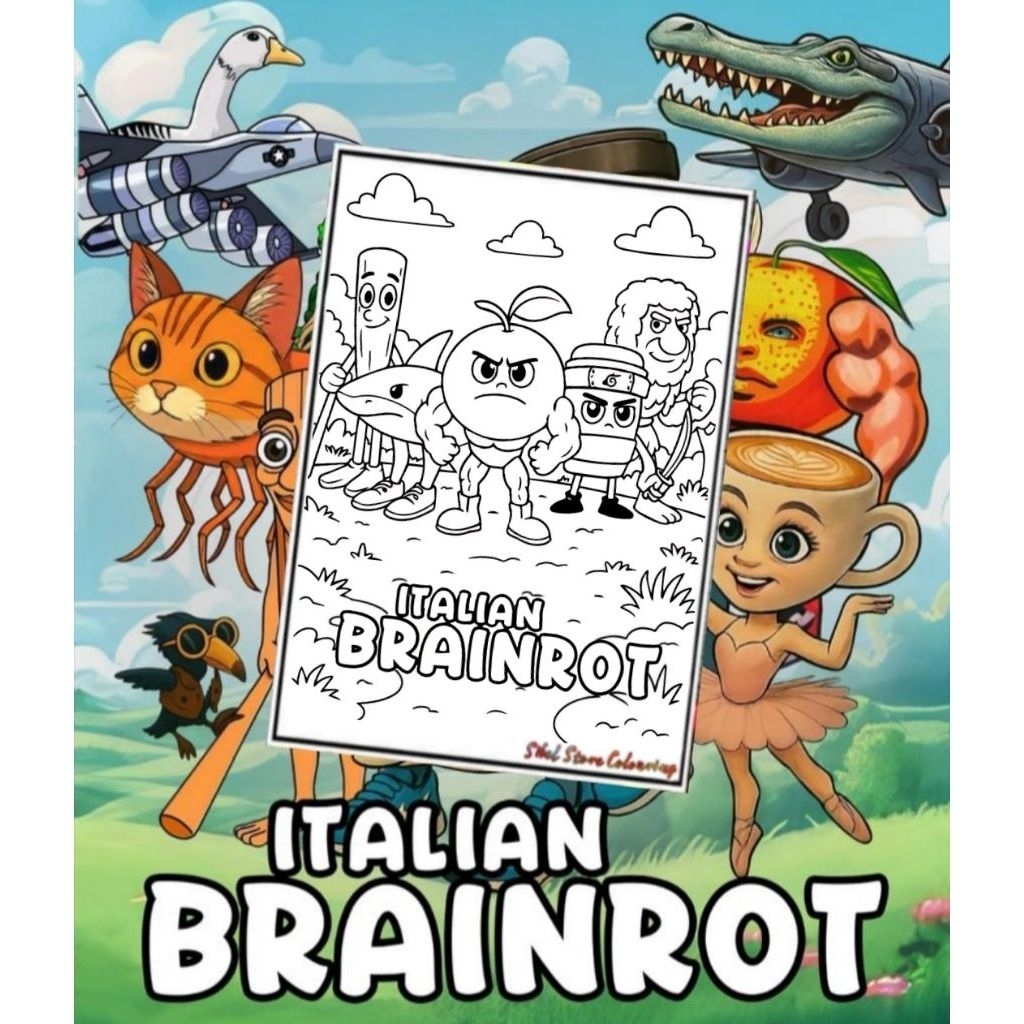 Animals Italian Brainrot Coloring Paper contains 20 Picture Sheets ...