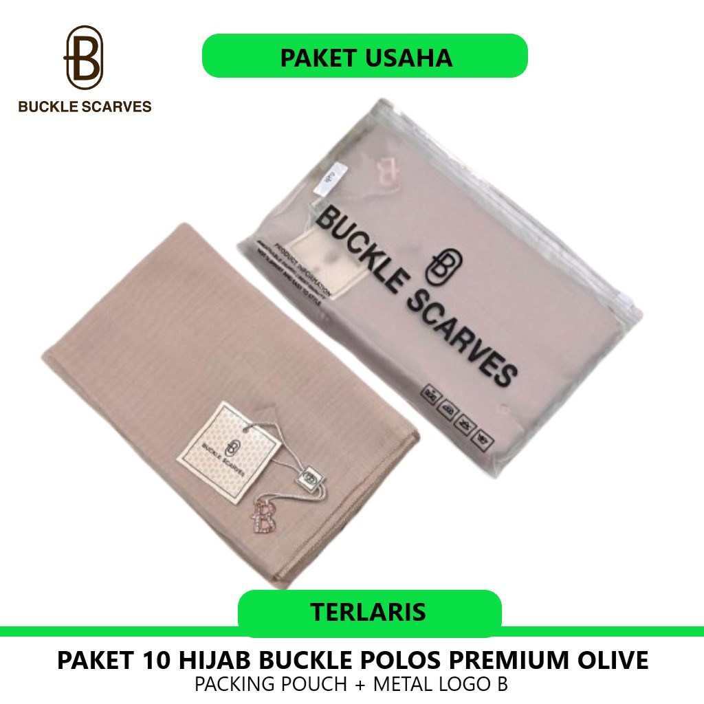 10 Pcs Hijab Buckle Scarves Premium Olive Plain Logo Packing Pouch (1 ...