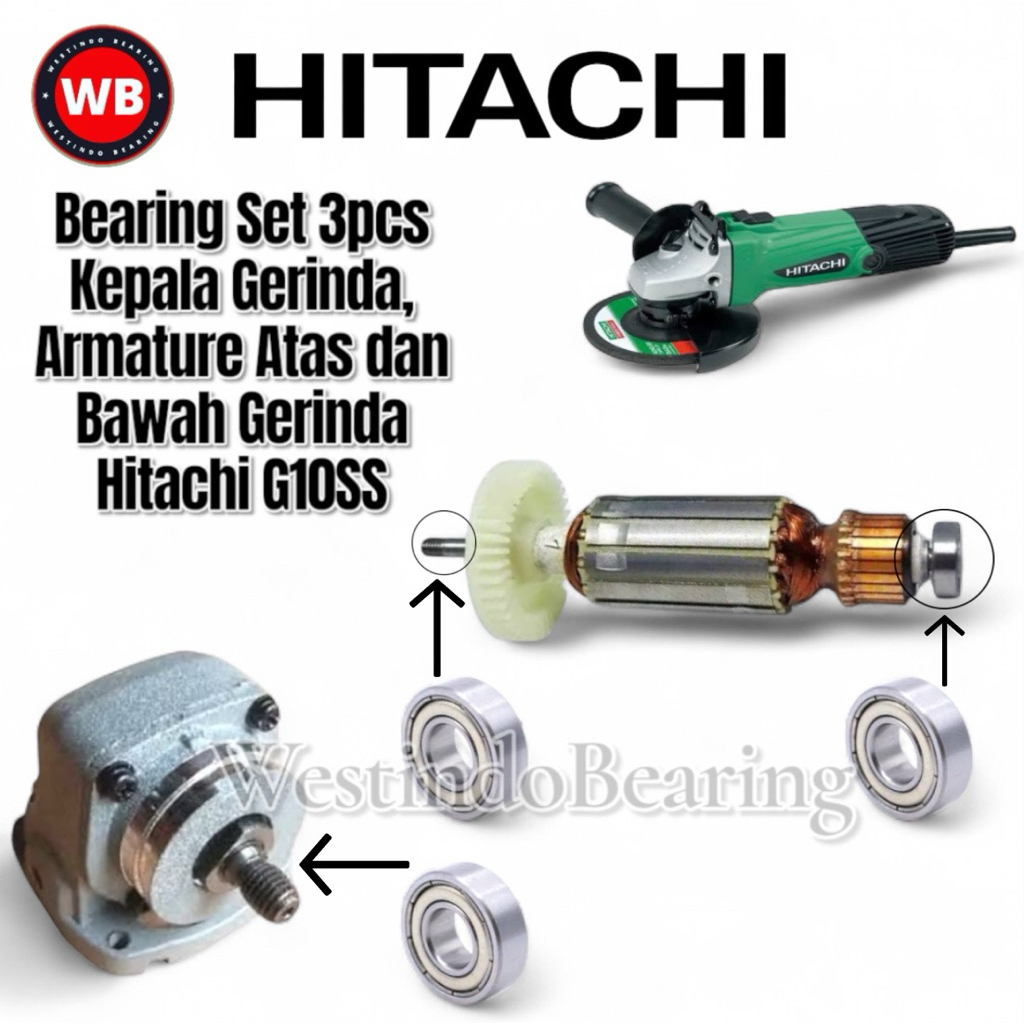 MESIN Bearing Set 3pcs Hitachi G10SS Grinder Laher Laker Lahar Parts ...