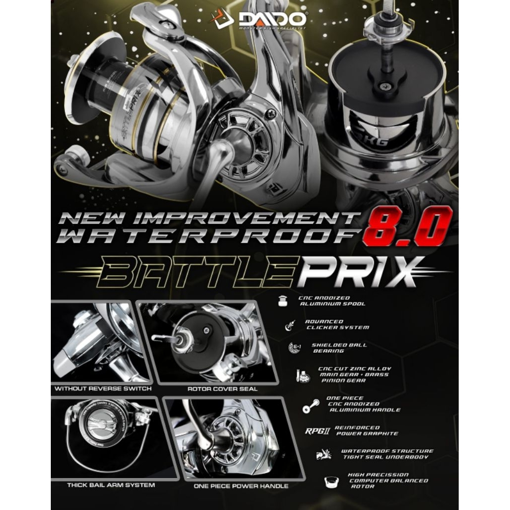 Daido battleprix power handle 6+1bb rail and waterproof battleprik ...