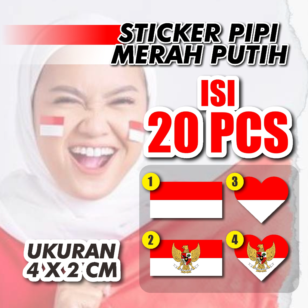 MERAH CONTENTS 20 PCS Indonesian Flag Cheek Stickers contains 20 Sheets ...