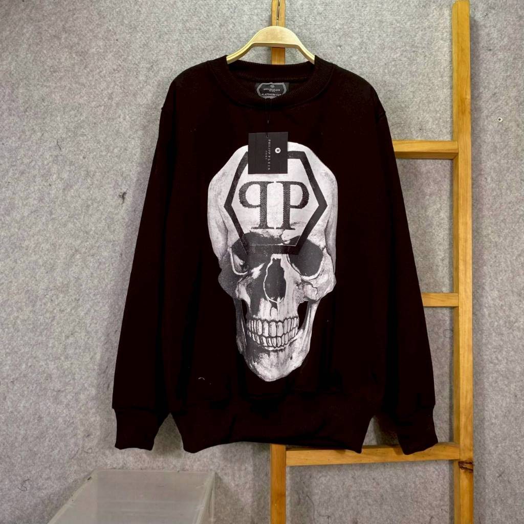 CREWNECK SWEATER PHILIPP PLEIN SKULL LOGO PP BLACK | Shopee Philippines