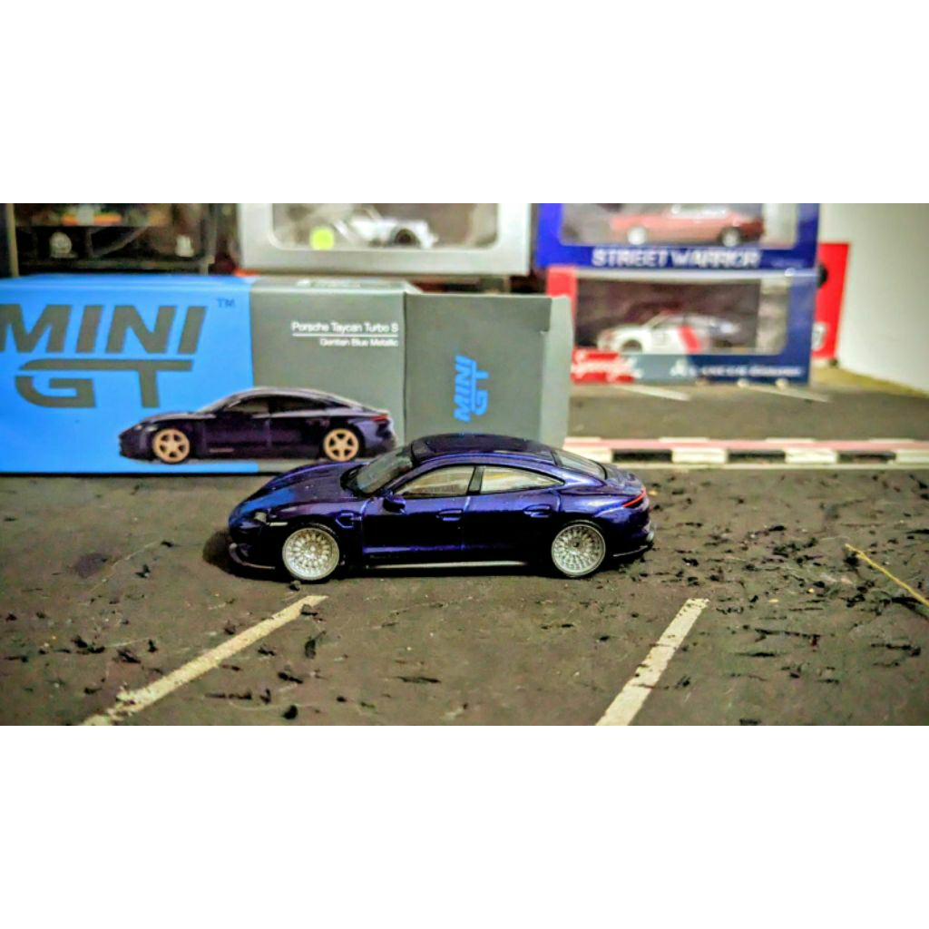 Diecast Mini GT Porsche Taycan Turbo S Blue metallic no 339 swap rims ...