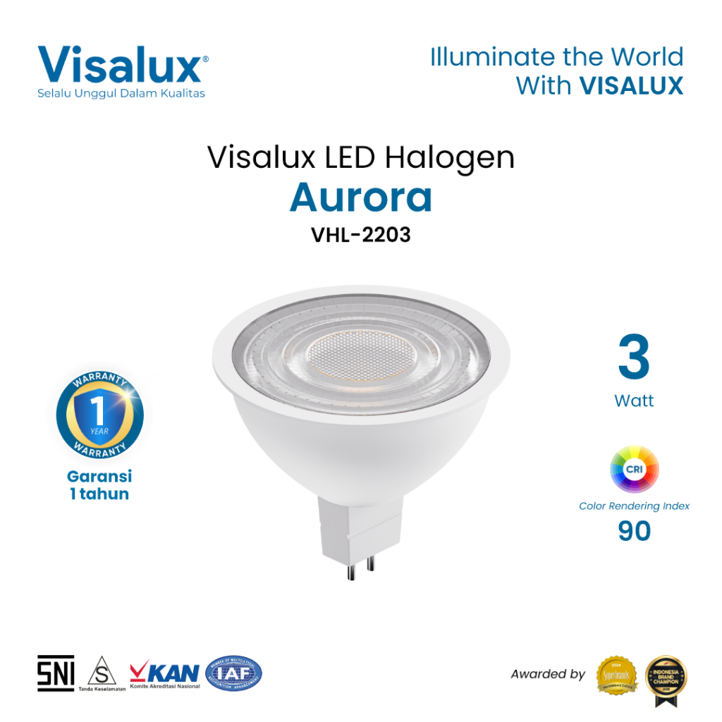 CAHAYA Visalux Aurora LED Halogen 3W MR16 - White / Yellow Light Round ...