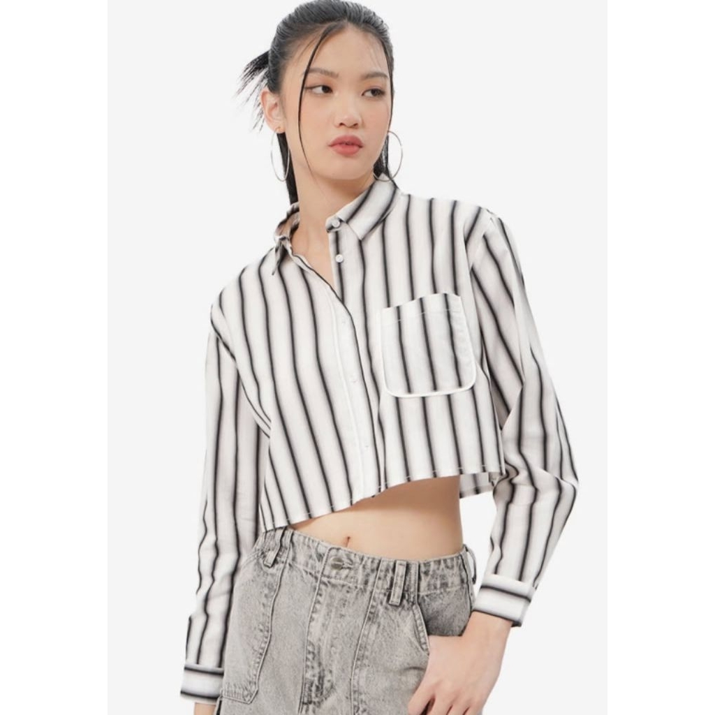 COLORBOX, Pocket Long Sleeve Stripe Blouse (ORIGINAL) | Shopee Philippines