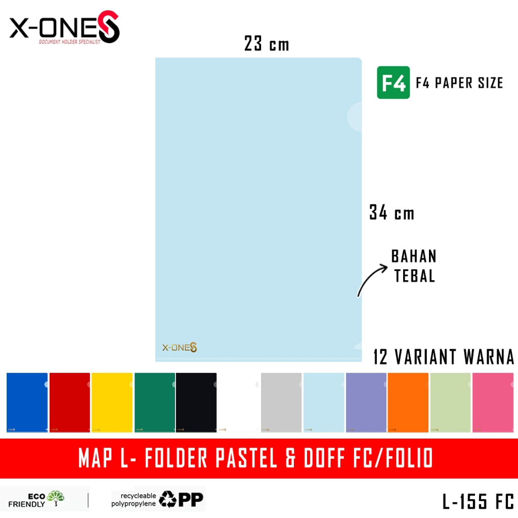 X-ONE MAP L PLASTIC PASTEL & DOFF FILE FOLDER F4 FOLIO FC / L-155 FC ...