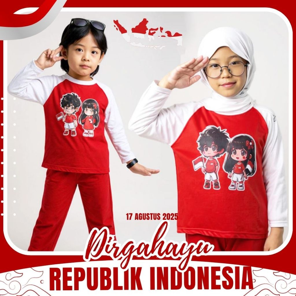 MERAH CARLINA Unisex Set of Red and White Merdeka Children's Shirts and ...