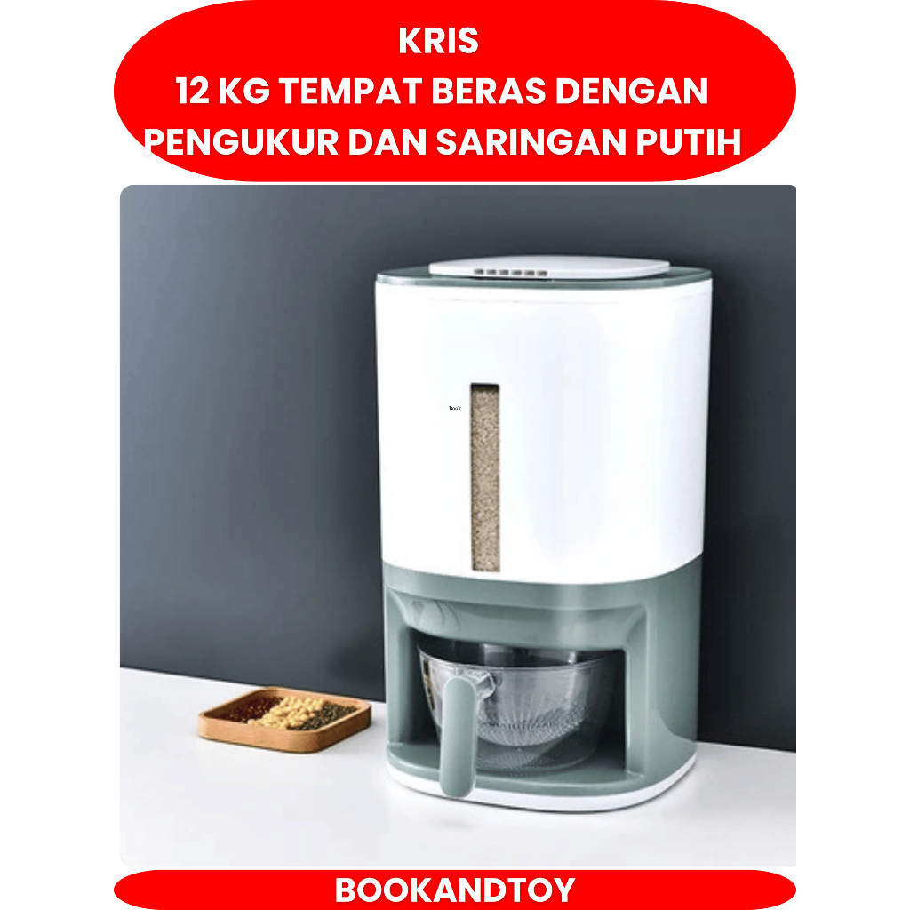 Kris 12 Kg Rice Container with Gauge and White Strainer Rice Bin Rinse ...