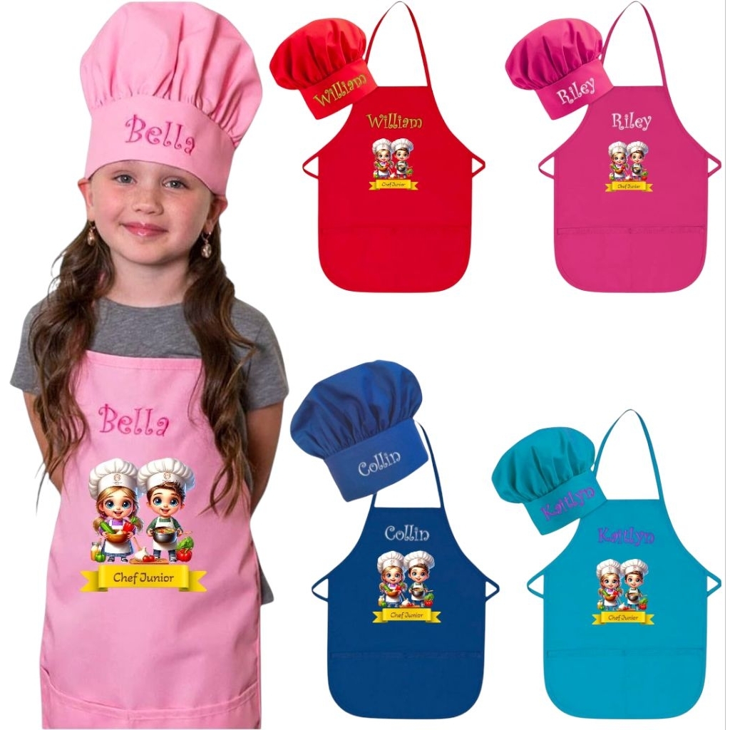 Children's Chef's Apron & Hat Set with Pictures and Custom Names ...