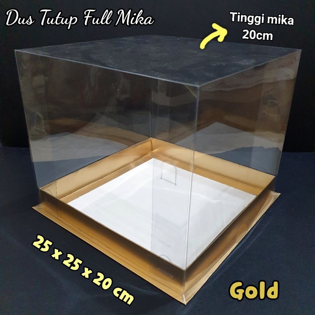 Cake box 25 x 25 x 20 cm Mica Lid Cake box Gold Gold Transparent ...