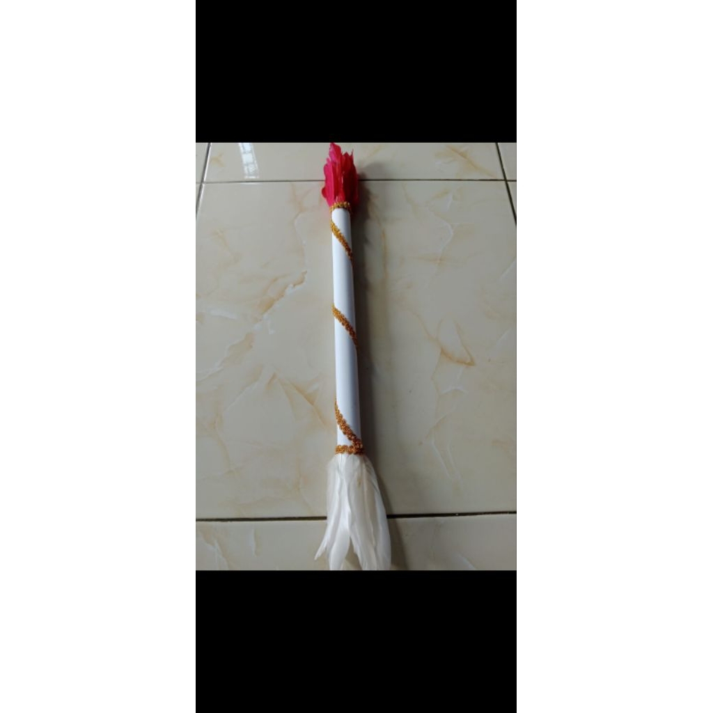 MERAH Red and White Feather Stick lace dancing stick red and white ...
