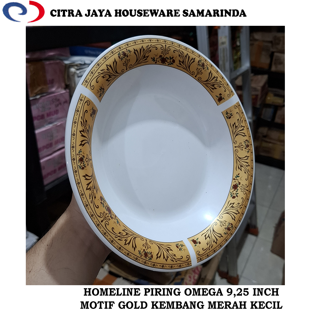 MERAH Omega Plate 9.25 Inch Gold Motif Small Red Flower HOMELINE (1 Pcs ...
