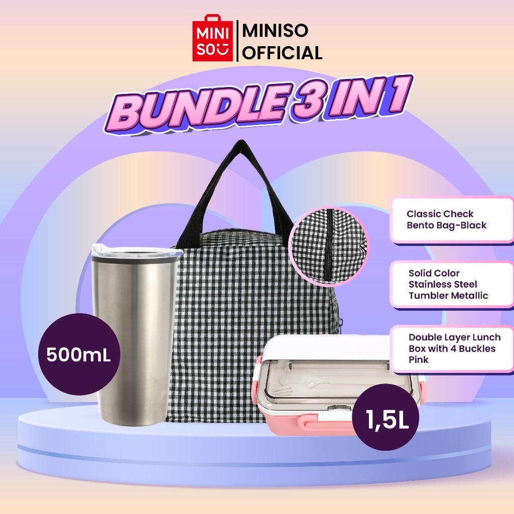 [Lunch SET] MINISO 1500mL Lunch Box + Checkered Lunch Bag + 500mL ...