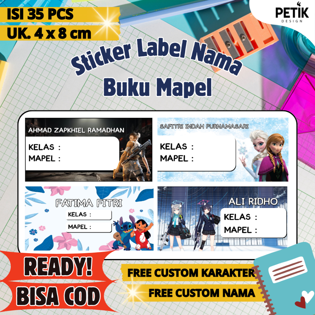 35 PCS Quality Custom School Book Name Label Stickers by Petik Design ...