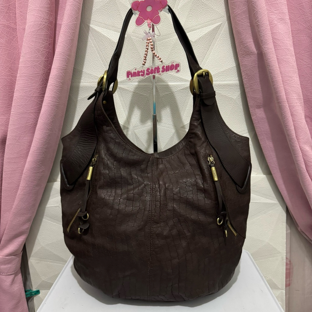 Genuine leather hobo bag. preloved hobo comico tote bag. coffee brown ...