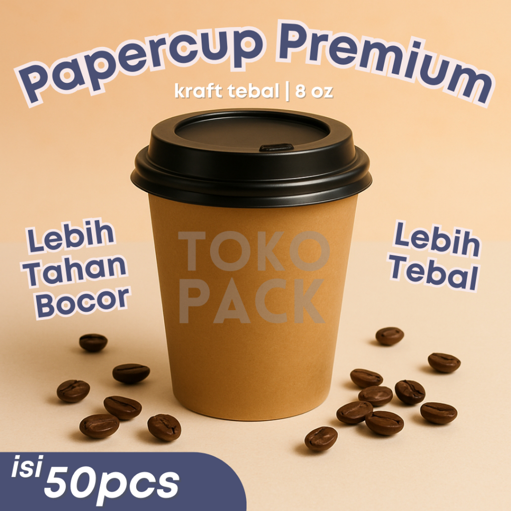 (50PCS) PAPER CUP KRAFT BROWN SJP BROWN 8 OZ 240ML + PAPER CUP LID ...