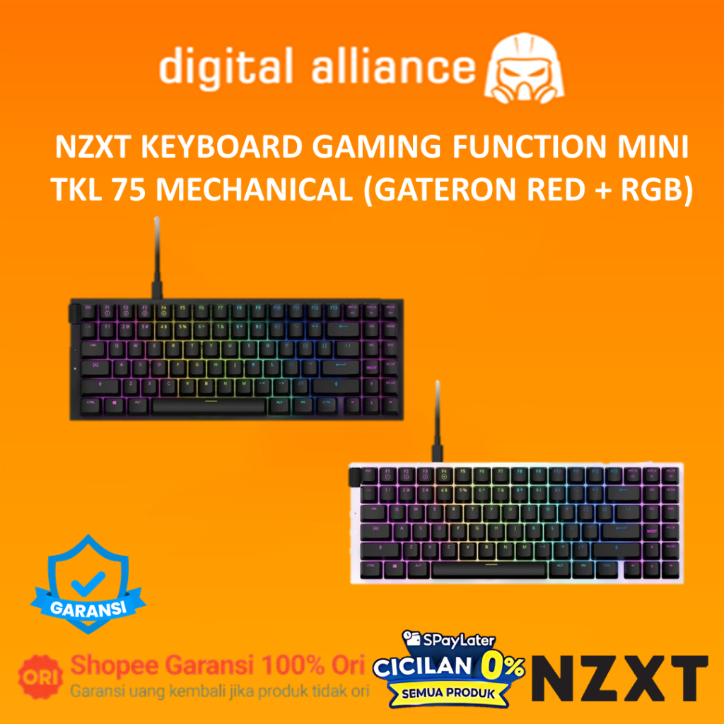 NZXT KEYBOARD GAMING FUNCTION MINI TKL 75 MECHANICAL (GATERON RED + RGB ...