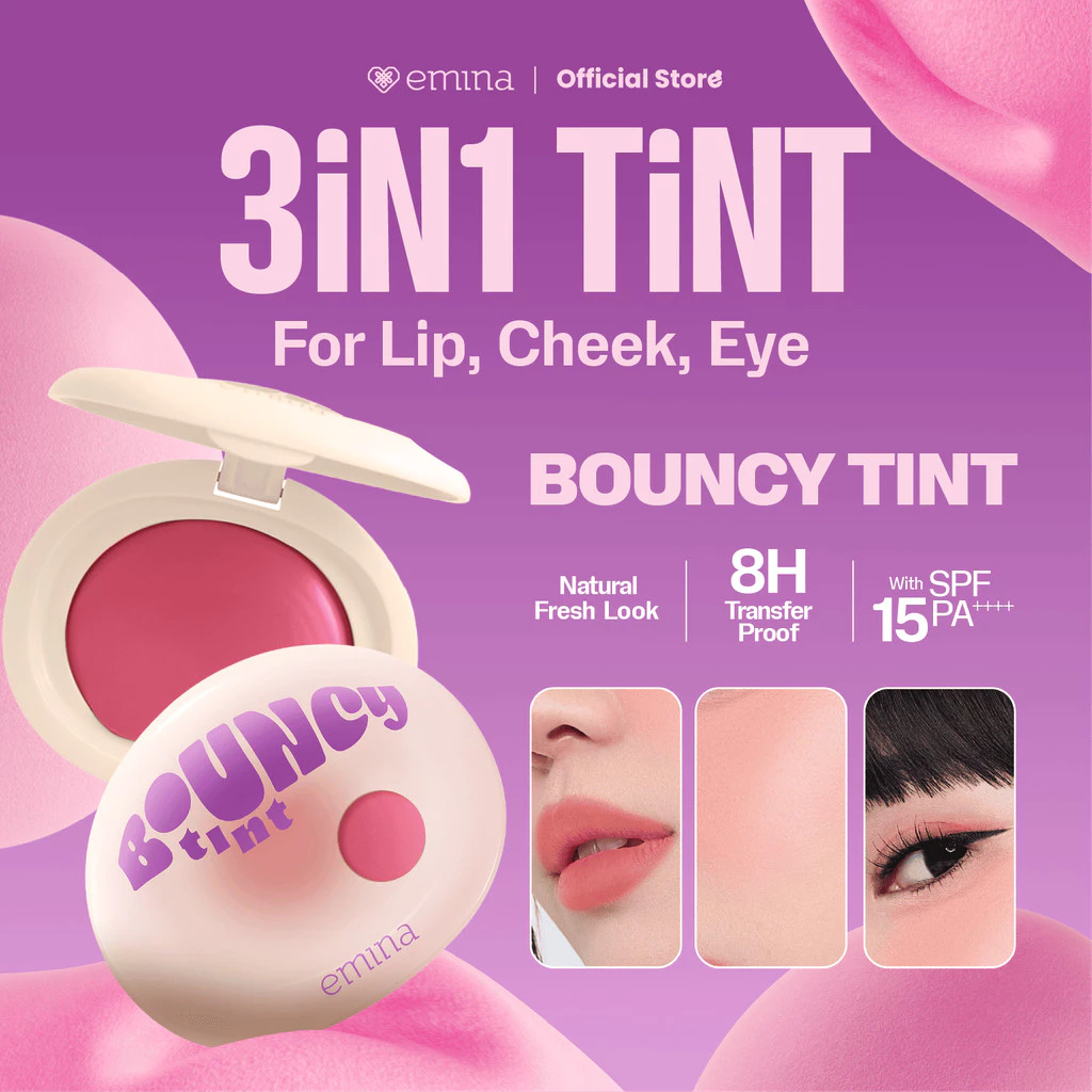 NEW! Emina Bouncy Tint 3 in 1 Lip, Cheek, & Eye - Blurry Lip Color, Lasting Stain, equipped with ...