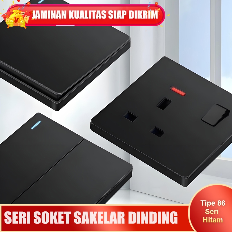 TOMBOL Wall Switch 86 Black Socket Series 1234 Gong1way Push button switch,USB multi-function ...