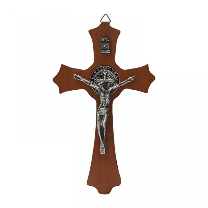 Yeraya Teak Wood Catholic Hanging Cross Benedict Clove Medal Iron ...