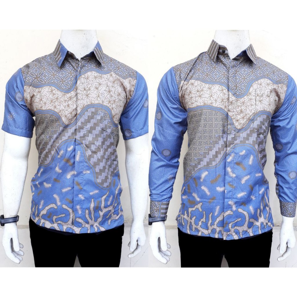 KEMEJA Latest Inara Batik Denim Blue Batik Denim Couple Father's Batik ...