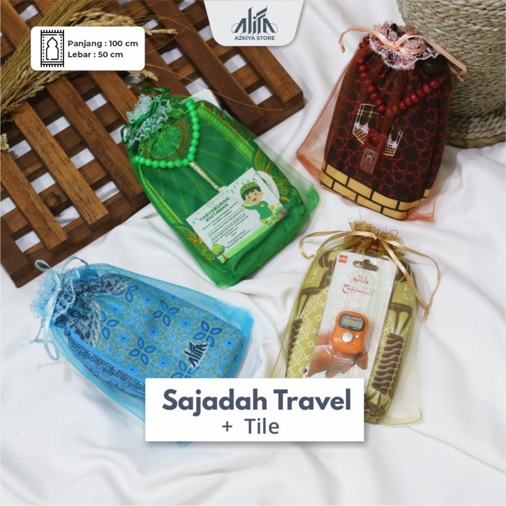 Travel Prayer Mat Free Pouch + Tile + Tasbih + Greeting Card Premium ...
