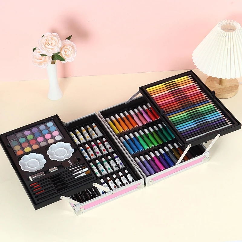 Crayon Toy Set 145pcs Aluminum Suitcase Iron Crayon Colored Pencil 145 ...
