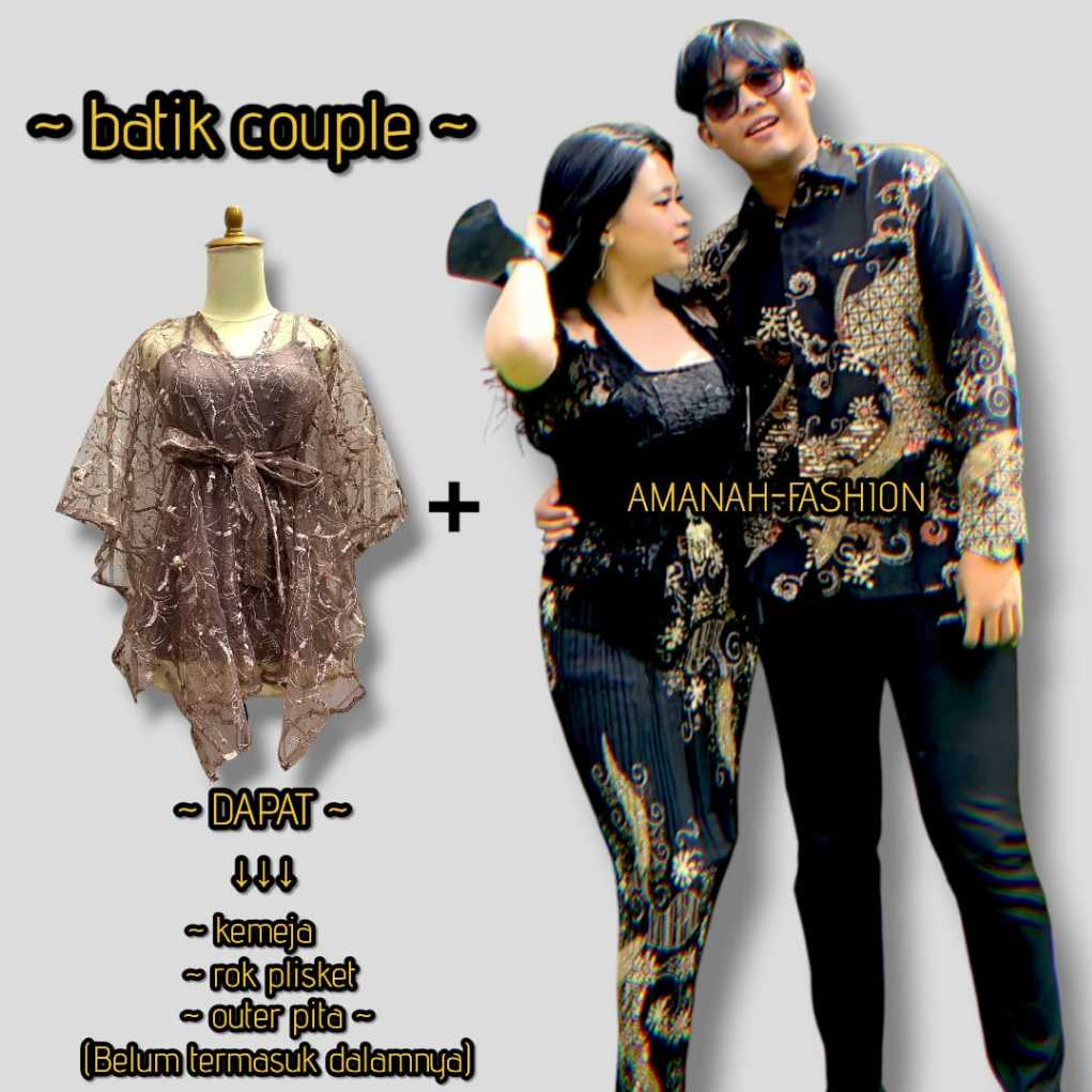 KEMEJA Kebaya Couple Men's Batik Shirt Plisket Skirt and Ribbon Outer ...