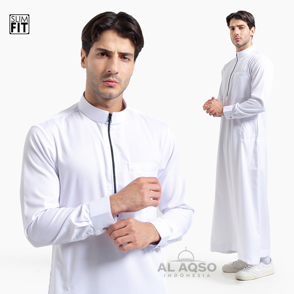 Al Aqso | Robe Slimfit Thobe Gamis for Adult Muslim Men Premium White ...