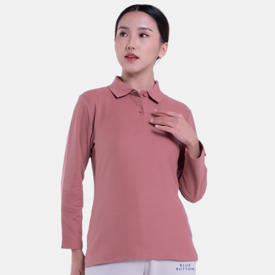 BLUEBUTTON Women'sPOLO Shirt Dusty Rose Long SleevePOLO Shirt | Shopee ...