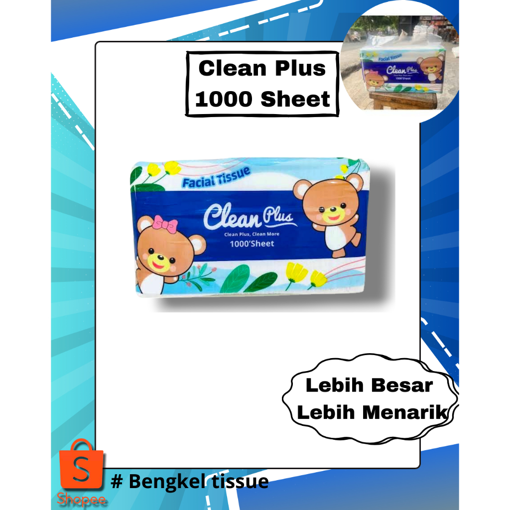 CLEAN PLUS Facial Tissue 1000 Sheets 2 Ply Soft Facial Tissue | Shopee ...