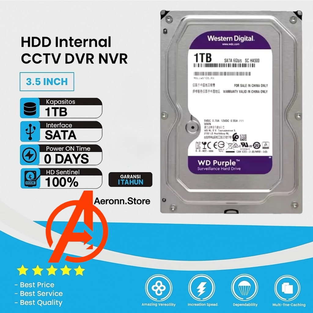 CCTV Hard Drive HDD 1TB / 500GB WD Purple Surveillance Internal SATA 3. ...