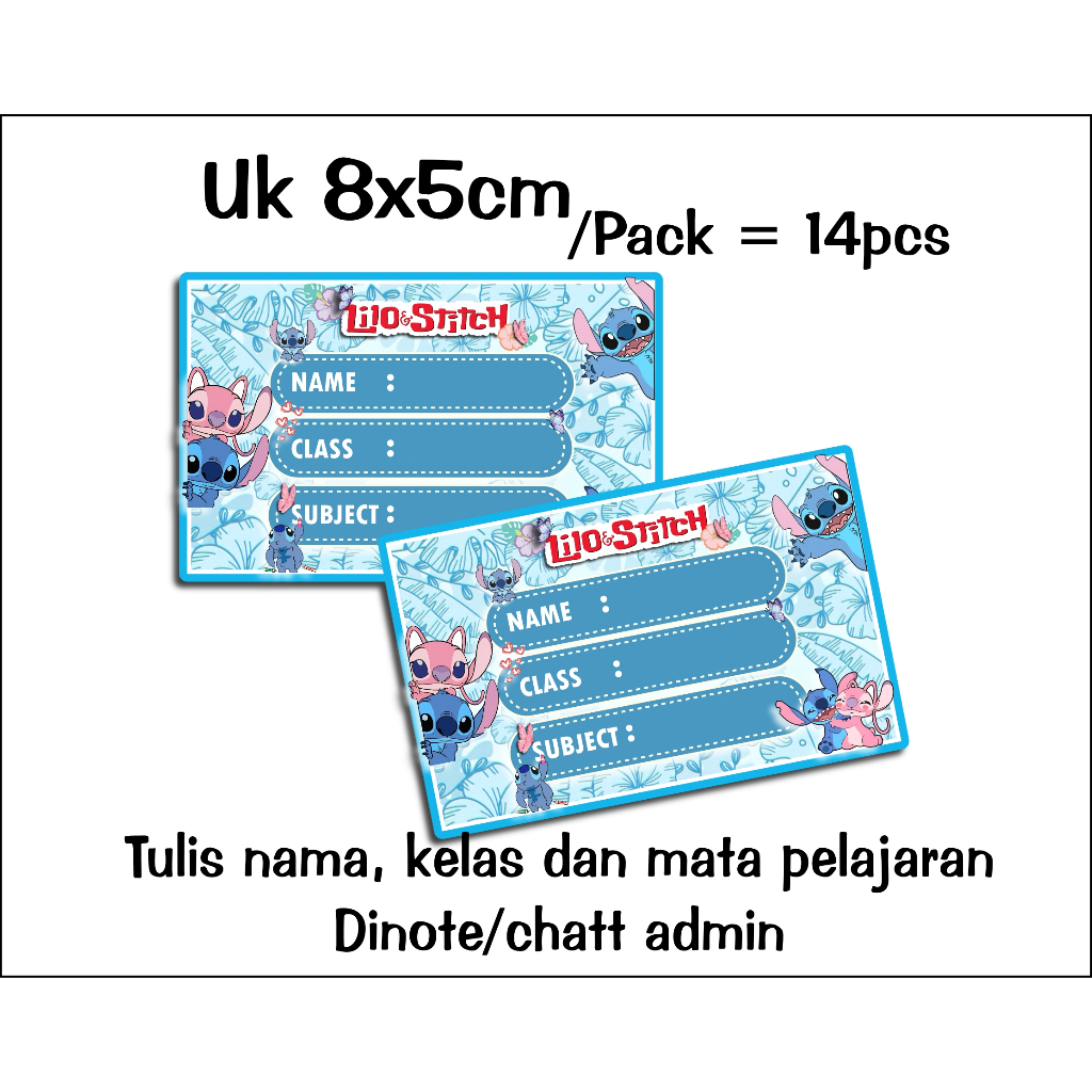 CUSTOM NAME LABEL NAME CROMO / HOLOGRAM LILO N STITCH 14PCS | Shopee ...