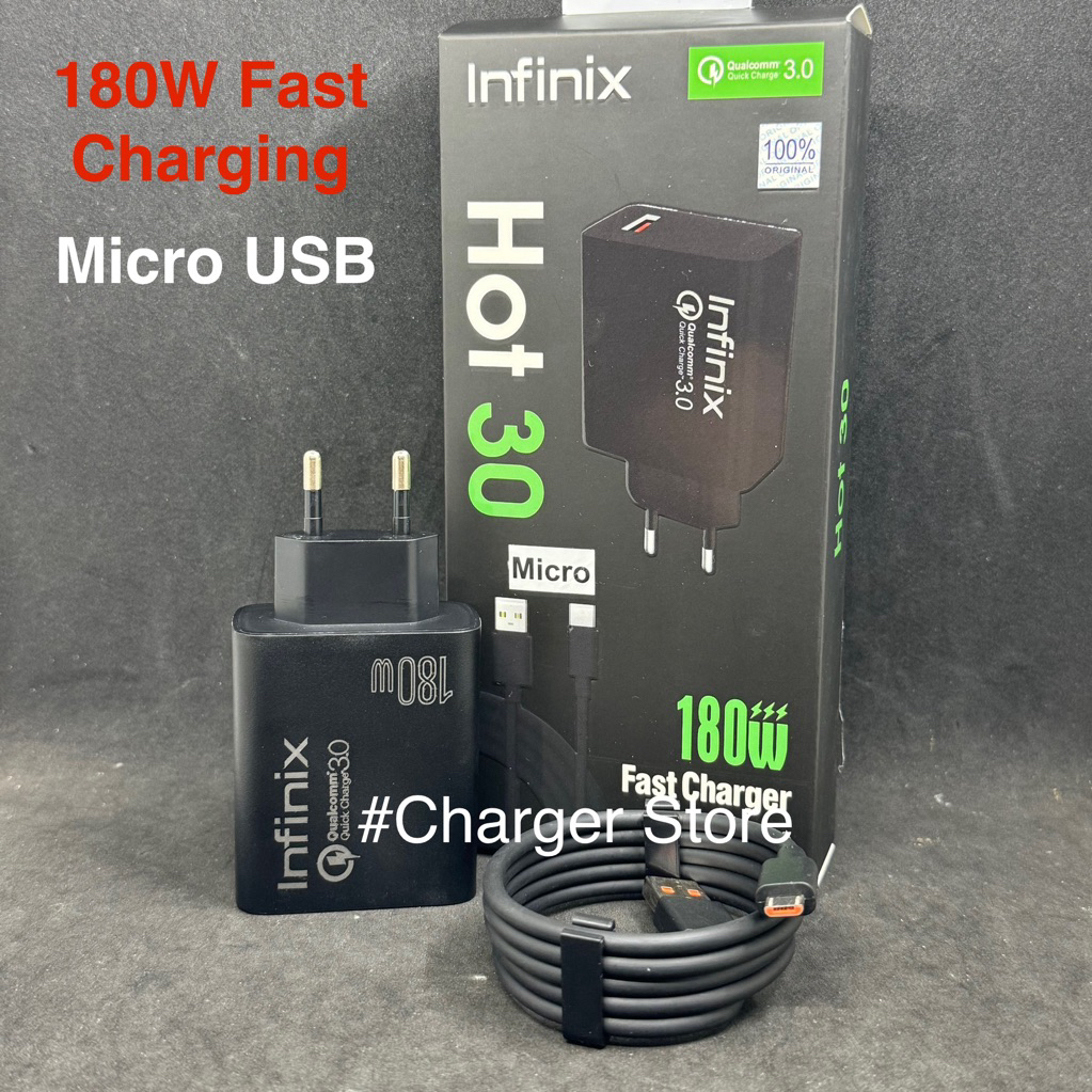 Infinix Micro USB Charger 180W 5V 3A Black Fast Charging Adapter Cable ...