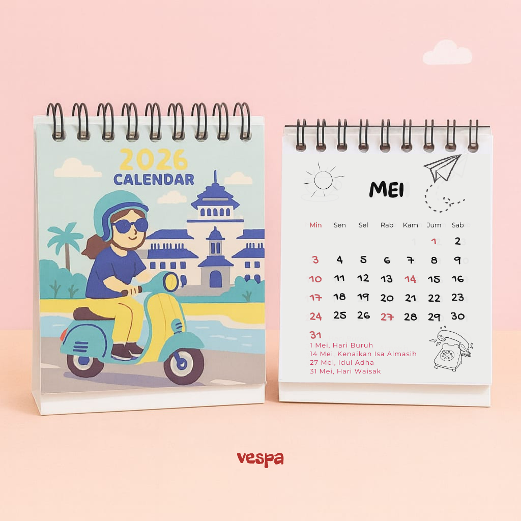 Unique Gift Souvenir Spiral Desk Calendar 2026 Cute Aesthetic Can Be ...