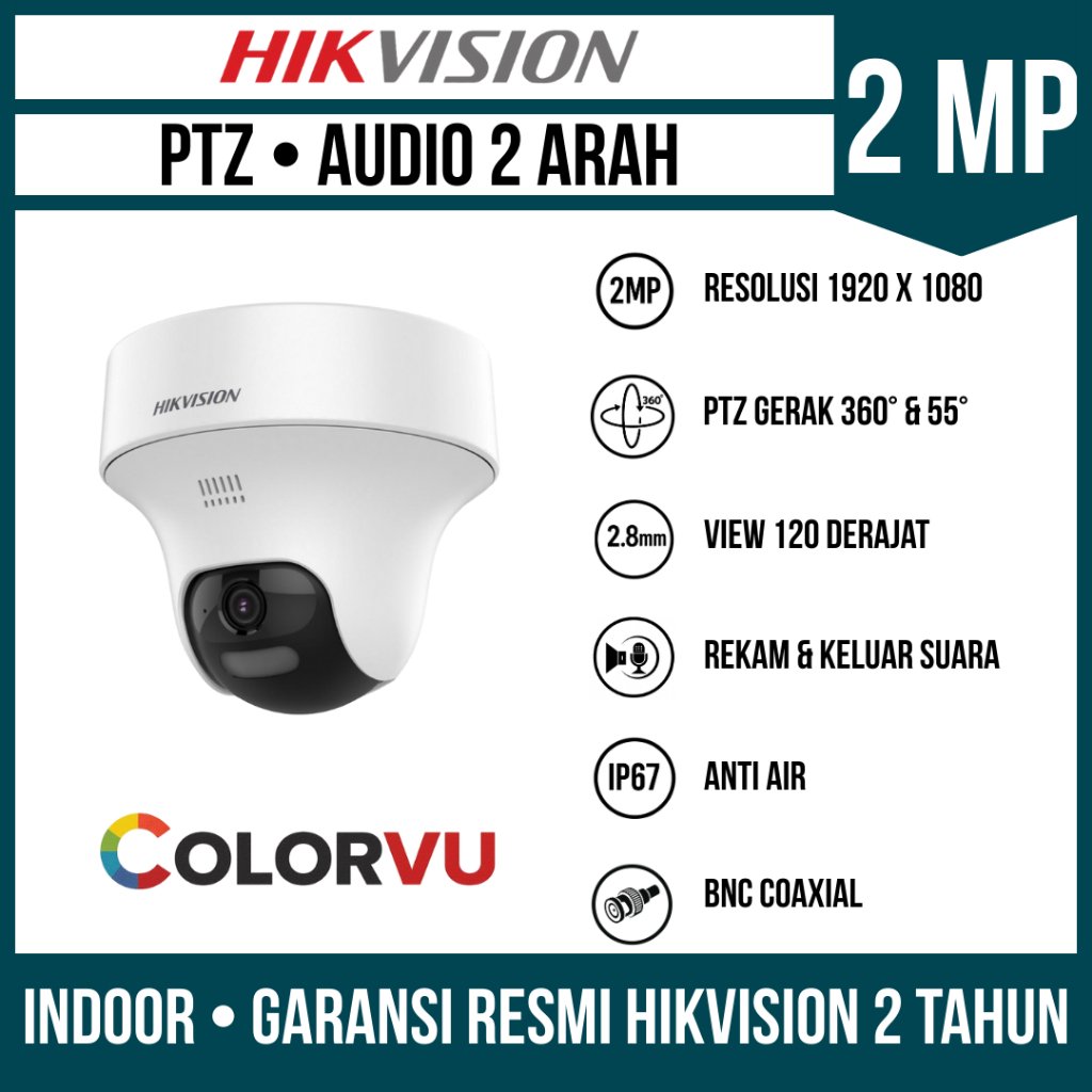 HIKVISION COLORVU 2MP INDOOR PTZ TWO WAY AUDIO 2-WAY CCTV CAMERA ...