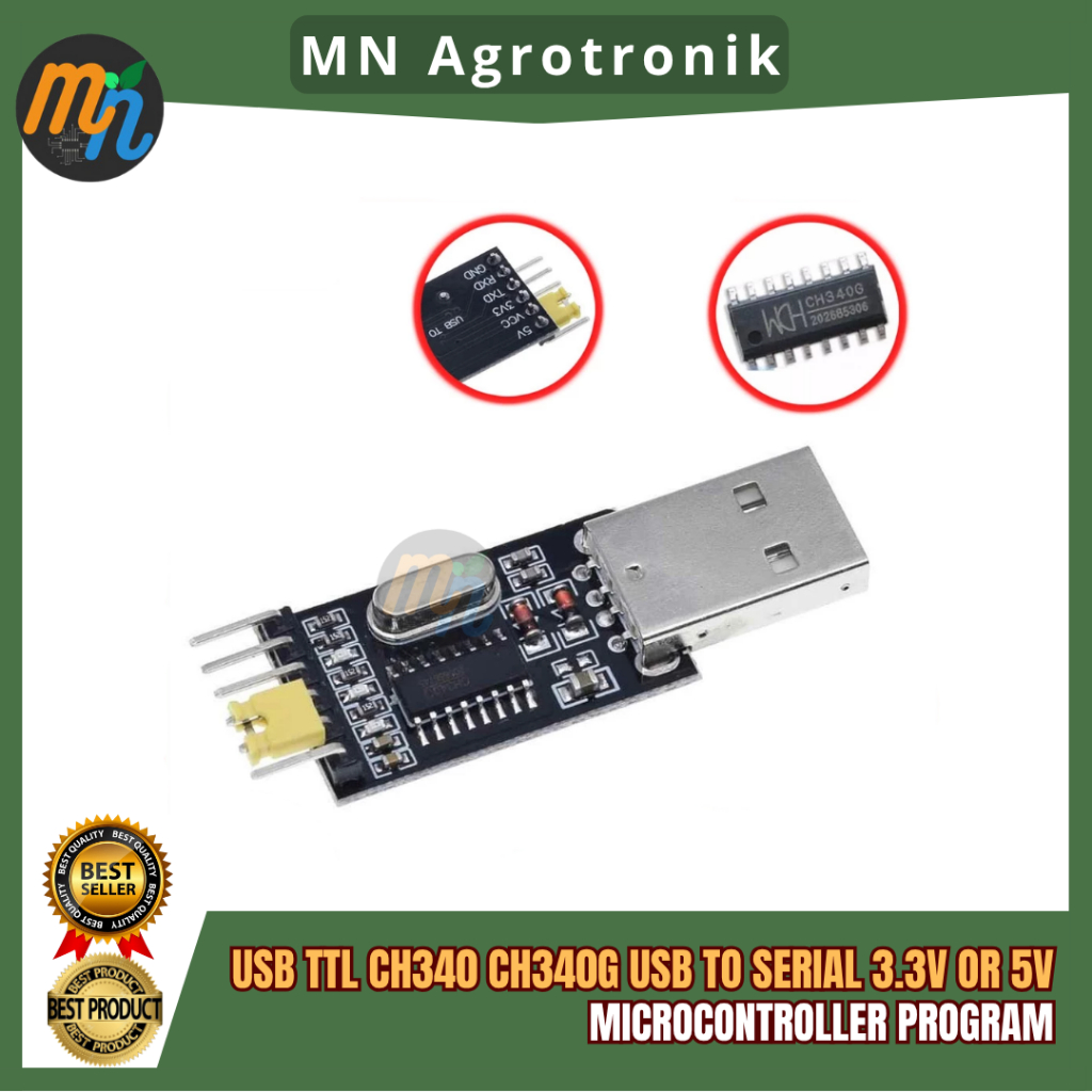 USB TTL CH340 CH340G USB TO SERIAL 3.3V OR 5V MICROCONTROLLER PROGRAM ...