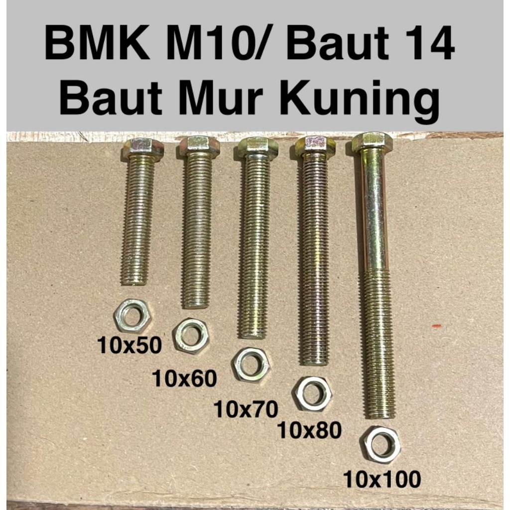 Package contains 25 - 100 pcs BMK Bolts 14 Yellow Nut Bolts M10x50 10x60 10x70 10x80 10x100 ...