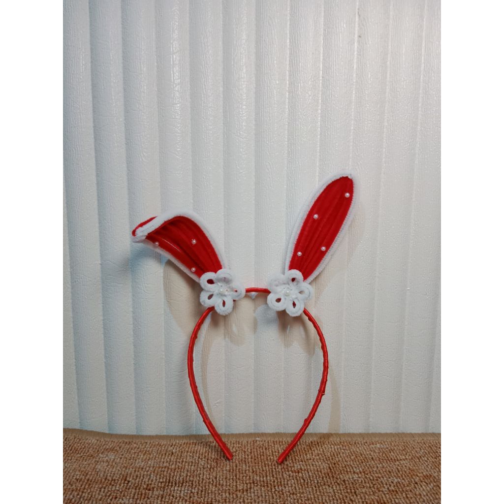 MERAH Rabbit headband feather wire headband/ red and white headband ...