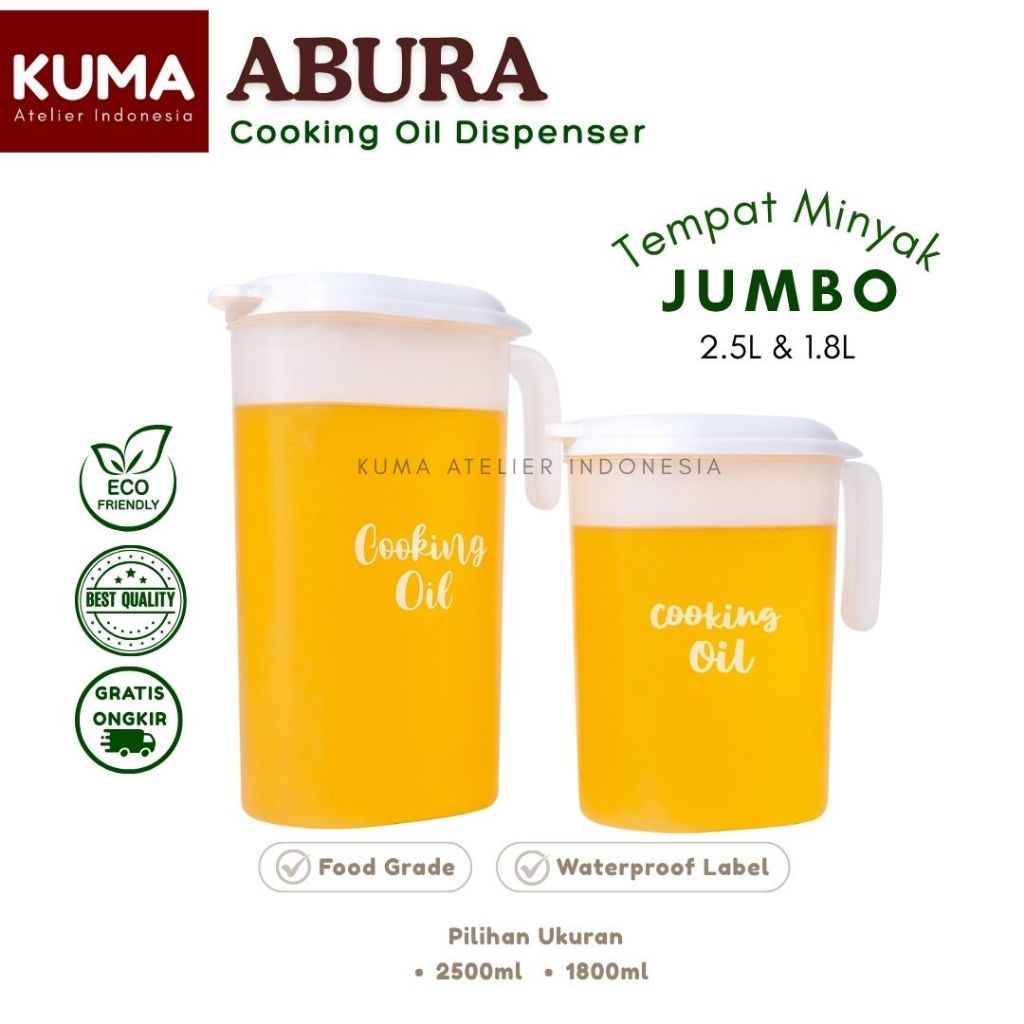 KUMA Abura Jumbo Oil Bottle 2.5 Liter 1.8 Liter White Aesthetic Oil ...