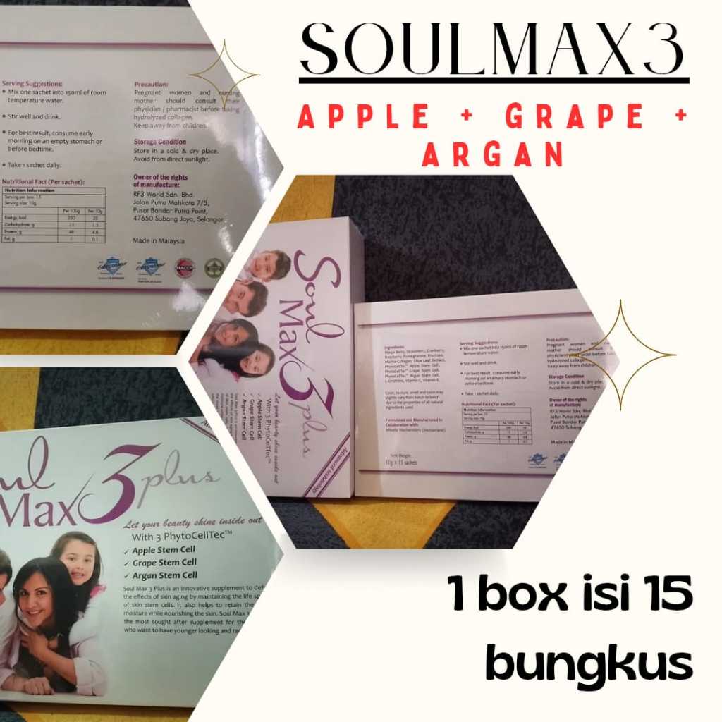 Soulmax Collagen Stemcell Soulmax3 Apple Grape Argan 1 Box 15 Packets ...