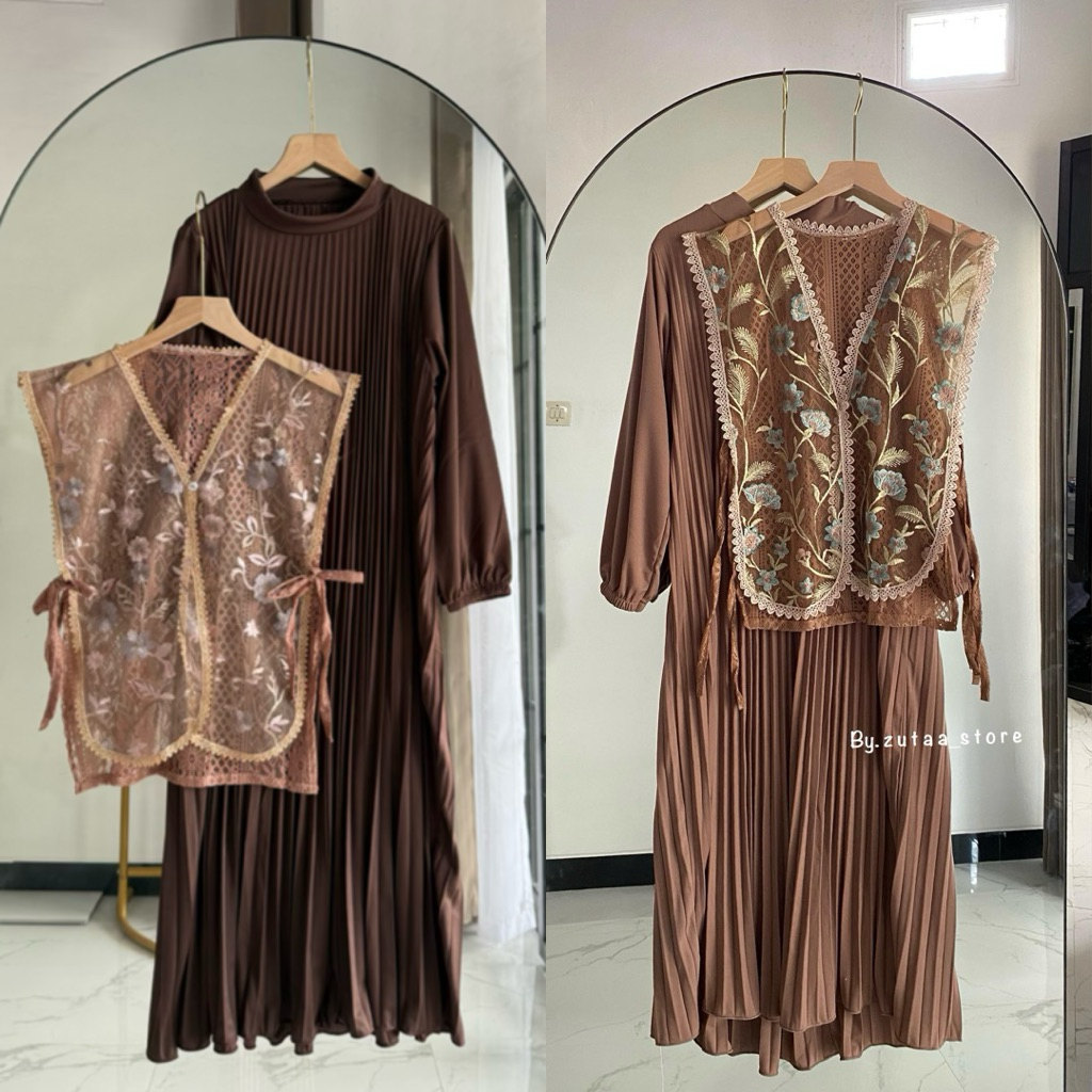 ONE SET VEST TILE GARDENI & MIDI DRESS PLISKET / GAMIS PLISKET MAYUNG ...