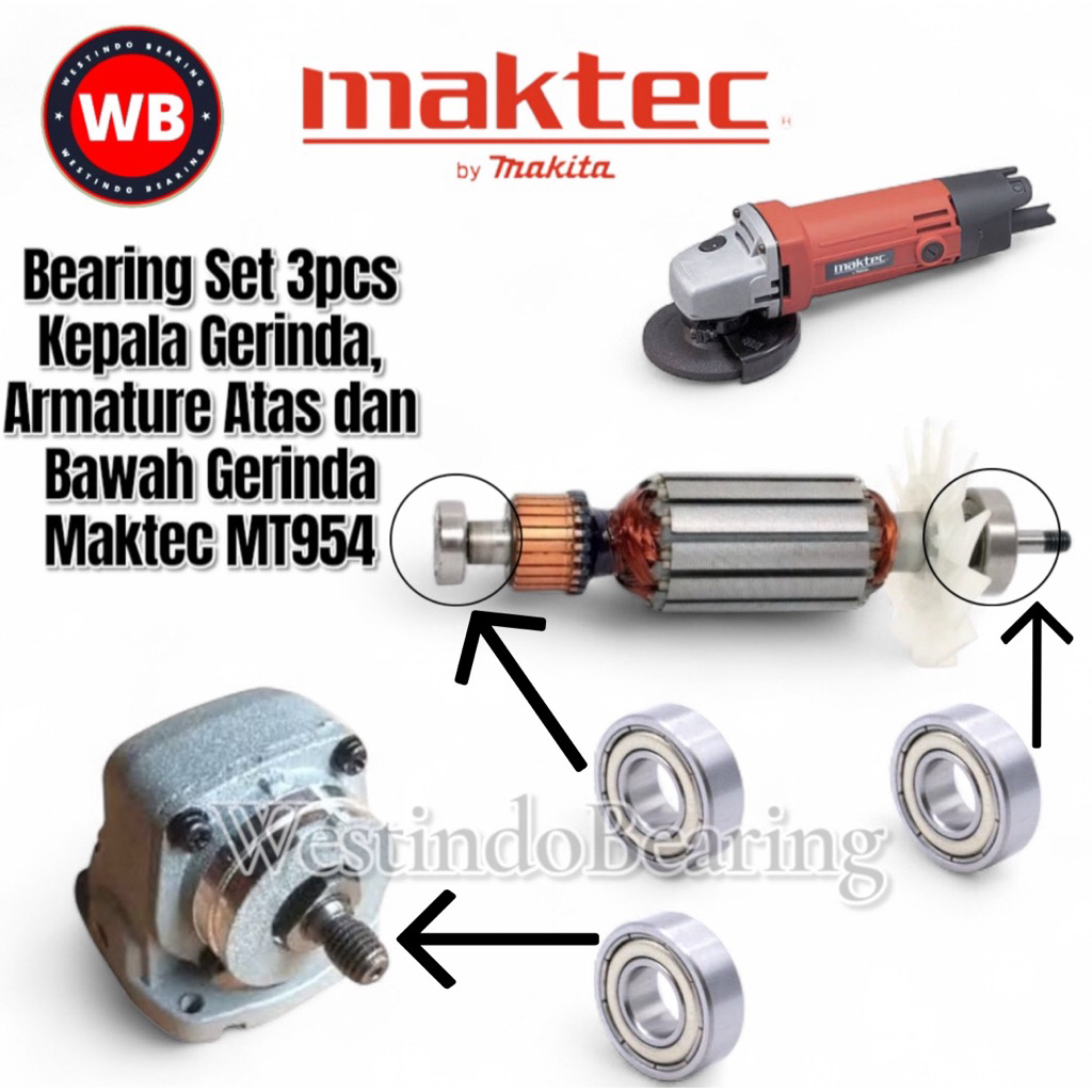 MESIN Bearing Set 3pcs Maktec MT954 Grinder Laher Laker Lahar Parts ...