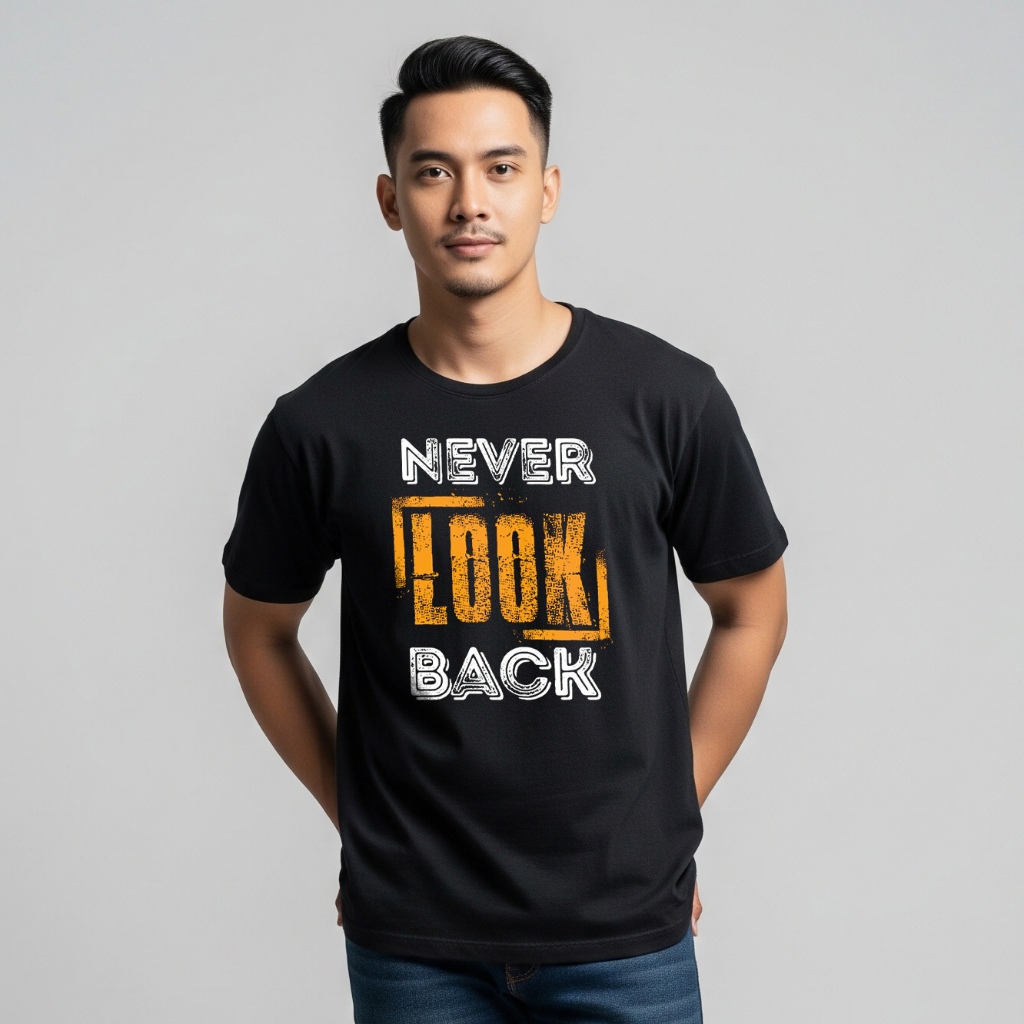 Distro Men's T-Shirt NEVER LOOK BACK Premium Short Sleeve Cool ...