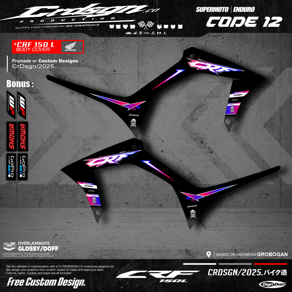 Striping stickers for CRF 150L motorbike variations, gradient colors ...