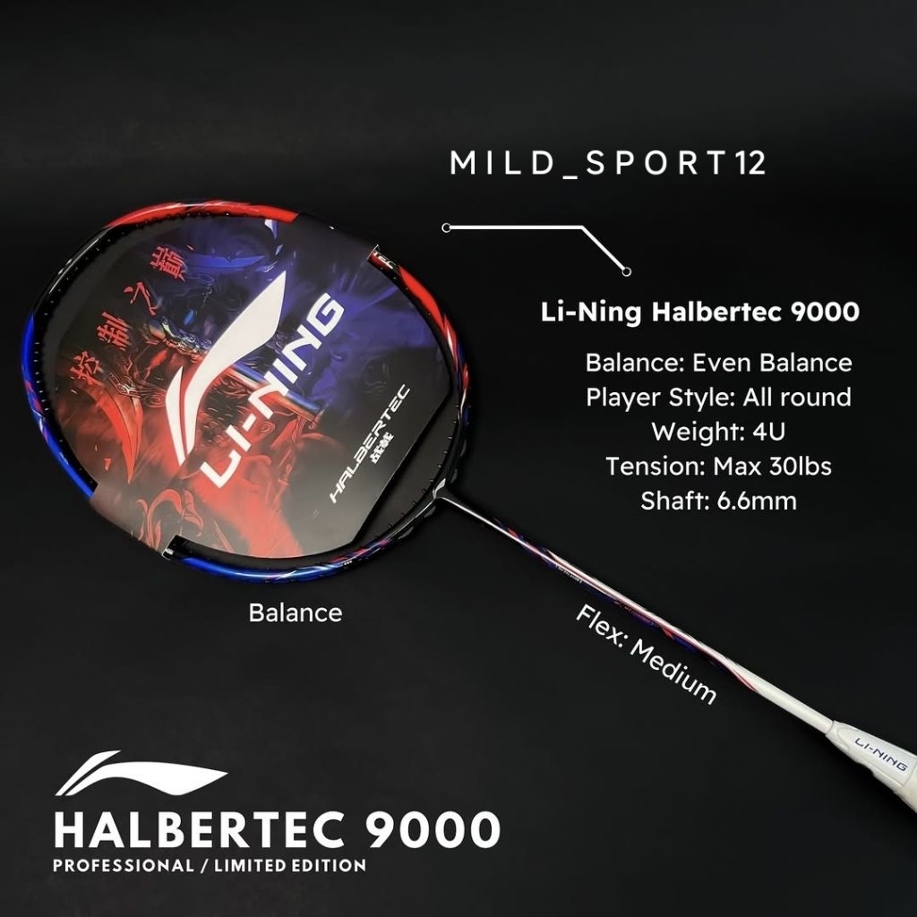 Li-Ning Halbertec 9000 Badminton Racket Limited Edition 30 Lbs Ready to ...