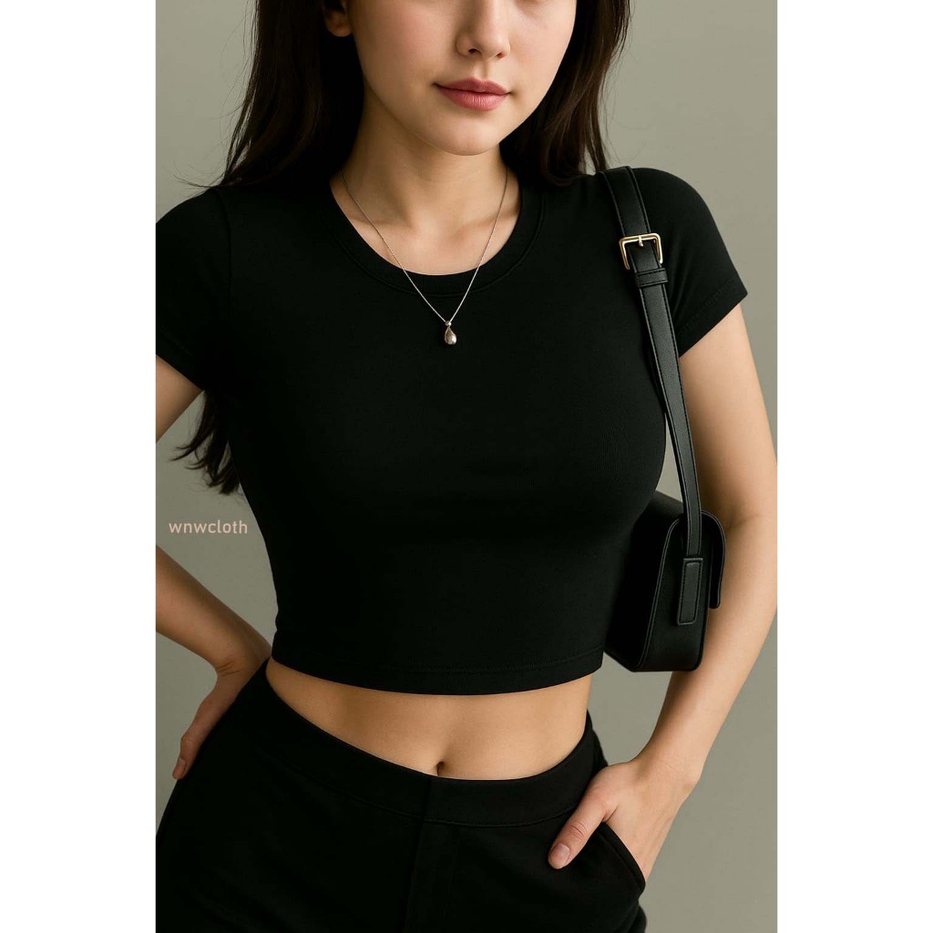 WNW CLOTH BASIC CROP TOP SLIM FIT Crop TEE Women's Clothing COMBED 24S ...